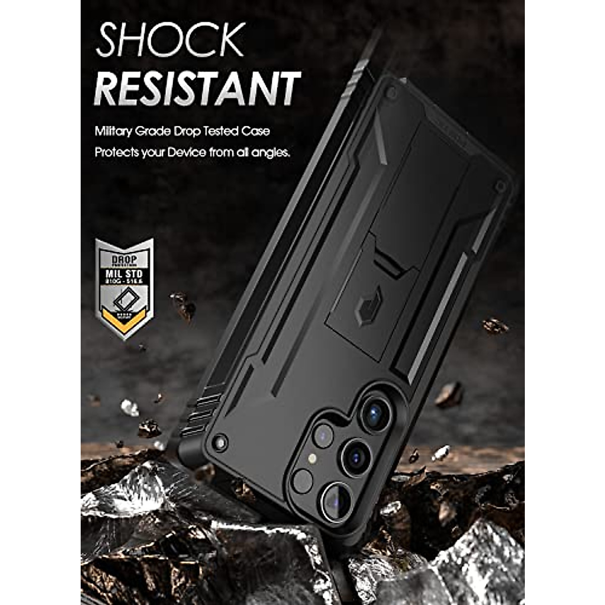 Poetic Revolution Case for Samsung Galaxy S23 Ultra 5G 6.8" (2023), Built-in Screen Protector Work with Fingerprint ID, Full Body Rugged Shockproof Protective Cover Case with Kickstand, Black