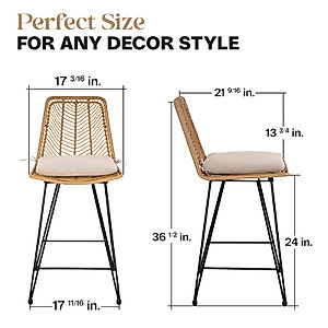 IDZO Rattan Counter Height Bar Stools Upgraded, 36.5" Tall, 400lbs Weight Endurance, Steel Frame, Plush Cushions, Ideal as a Bar Stools Set of 2