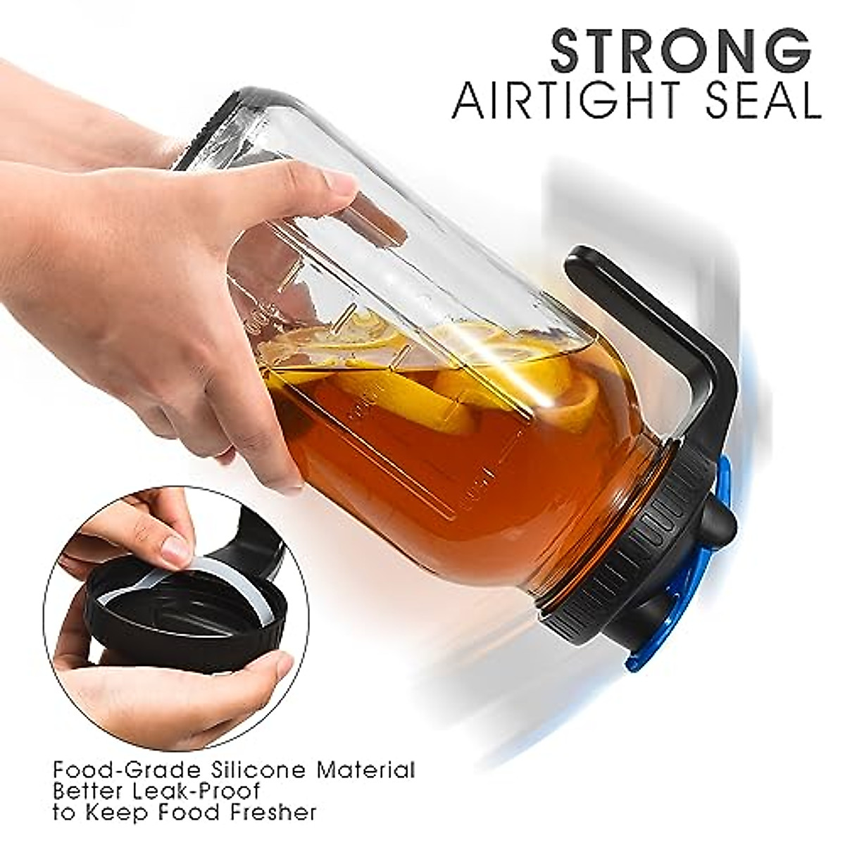 Glass Pitcher with Lid, 2 Quart(64oz) Mason Jar Pitcher with Pour Spout Handle Lid, Large Wide Mouth Jar Leak-Proof Airtight Water Jug for Sun Tea, Juice, Milk, Tea, Lemonade, Coffee, Drinks