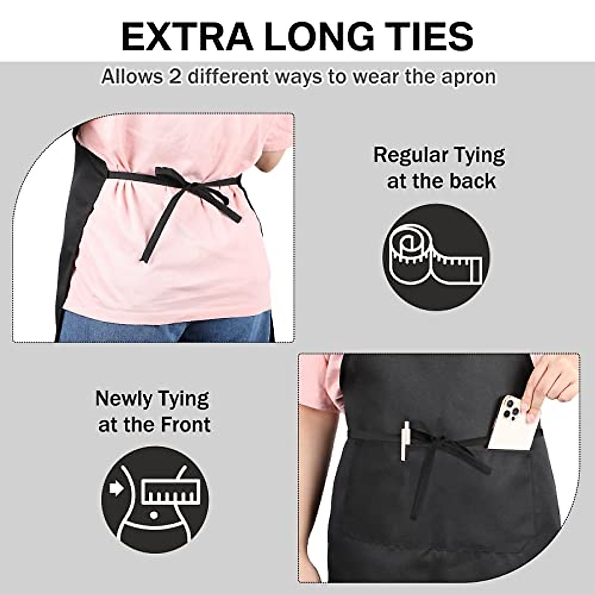JaGely 24 Pack Adjustable Bib Apron with 2 Pockets Cooking Kitchen Aprons Black Chef Apron Water Oil Stain Resistant BBQ Work Apron for Women Men Drawing Crafting Outdoors Smock