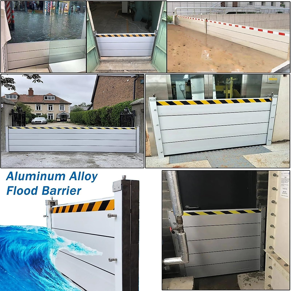 2.6ft 2ft 1.3ft 0.66ft Tall Flood Barriers Shield, Home/Garage Door/Front Doors Temporary Anti-Flood Wall - Detachable & Reusable, Aluminum Threshold Water Dams, with Reflective Warning Strip ( Color
