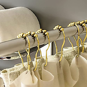 MJIYA Shower Curtain Hook, Stainless Steel Roller Rust-Resistant Balance Sliding Anti-Drop Double Shower Hooks for Curtain Bathroom Shower Curtains (Gold)