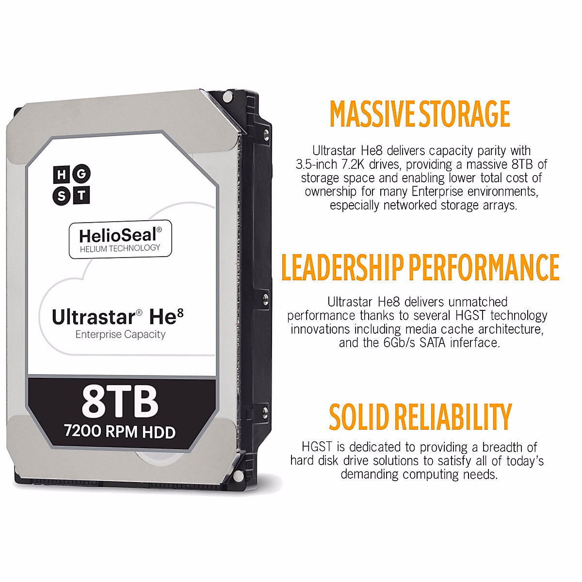 HGST Ultrastar He8 HUH728080ALE604 8TB 7200 RPM SATA 6Gb/s 3.5in 128MB 512e HDD (0F23668) (Renewed)