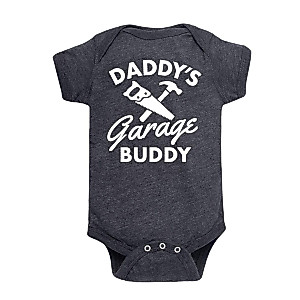 Instant Message - Daddy's Garage Buddy - Infant Baby One Piece - Size 6 Months Heather Charcoal