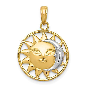 IceCarats 14K Yellow Gold Sun Crescent Moon Necklace Charm Pendant Celestial Jewelry 26mm x 17mm Only