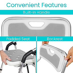 Vive Shower Chair For Elderly And Disabled - Folding Seat With Arms And Back - Foldable Bathroom Chairs For Sitting, Inside Shower - Portable For Travel - Fold Down, Collapsible, Compact & Comfortable