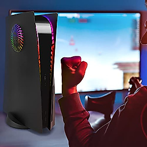 PS5 Plates Playstation 5 Accessories, PS5 Cover Face Plates and RGB LED Light Strip, SIKEMAY Console Disc Version Skins with Fan Vents Dust Side Faceplate Shell Case, 8 Color 400+Effects Kit - Black