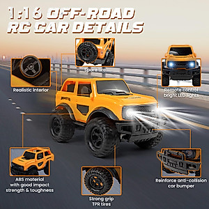 FUUY Large Remote Control Car, 1:16 Scale RTR Off-Road Vehicle with Lights & Driving Demo, 2.4GHz Radio Control Trucks 120+ Min Play for Kids, Boys & Girls, Gifts for 3-12 Year Old