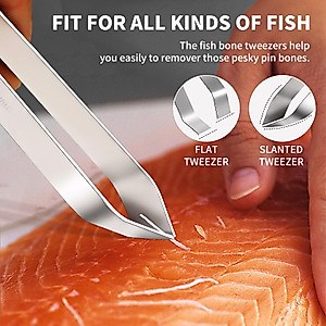 Fish Bone Tweezers 2 Pcs, Professional Stainless Steel Flat and Slant Pliers Set for Kitchen Salmon Trout (4.6")