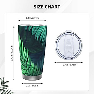 Tropical Palm Leaves Tumbler with Lid and Straw 20oz Stainless Steel Car Cup for Hot and Cold Drinks, Double Wall Insulated Travel Coffee Mug Reusable Drink Thermos Cup Birthday Gifts