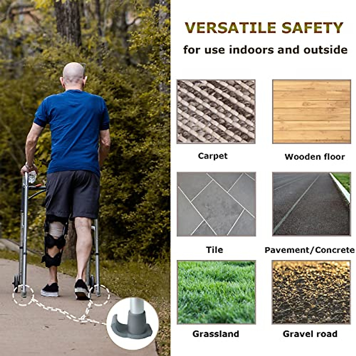 Aliseniors Walker Glide Skis for 1 1/8 Inch Tubes - Durable and Smooth Rolling Mobility Aid Accessory for Folding Walkers - Universal Fit Walker Feet Replacement, One Pair, Gray