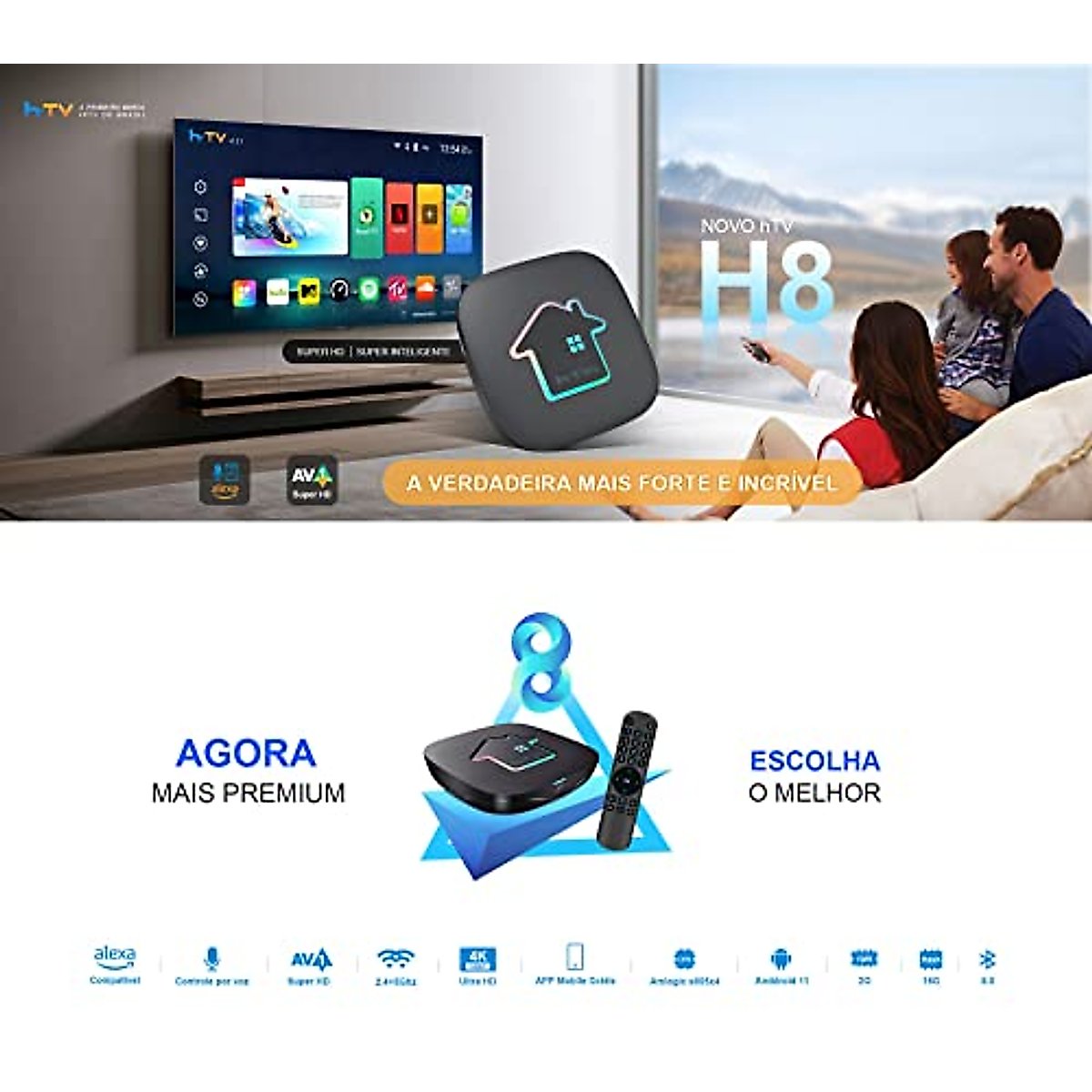 BETTER TV,BETTER LIFE! 2023 Newest H8 HTV8, HTV 7 Updated Box IPTV Brazil More Videos 8K HDR Image Android 9 HDMI 2.0 LAN Multi-Media