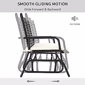 Outsunny 2-Person Outdoor Glider Bench, Handwoven PE Plastic Rattan Furniture, Cushioned Rocking Chair Loveseat for Backyard Garden Porch, Brown