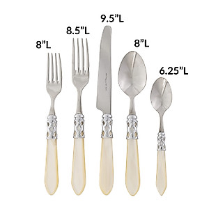 Vietri Aladdin Brilliant Ivory 5-Piece Place Setting, 18/10 Stainless Steel Forks Spoons & Knife