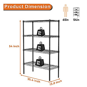 Sweetcrispy 4-Tier Storage Shelving Unit, Adjustable Metal Wire Racks Heavy Duty Standing Shelf Organizer for Kitchen, Closet, Pantry, Garage, Bathroom, Laundry (13.8" D x 35.4" W x 54" H)