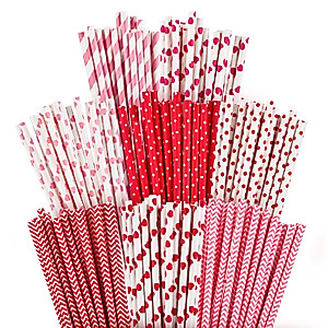 Boao 200 Pieces Valentines Straws Valentines Paper Straws Heart Drinking Straws Heart Striped Paper Straws Decorative Holiday Straws for Valentine's Day Wedding Party Supplies, 8 Styles
