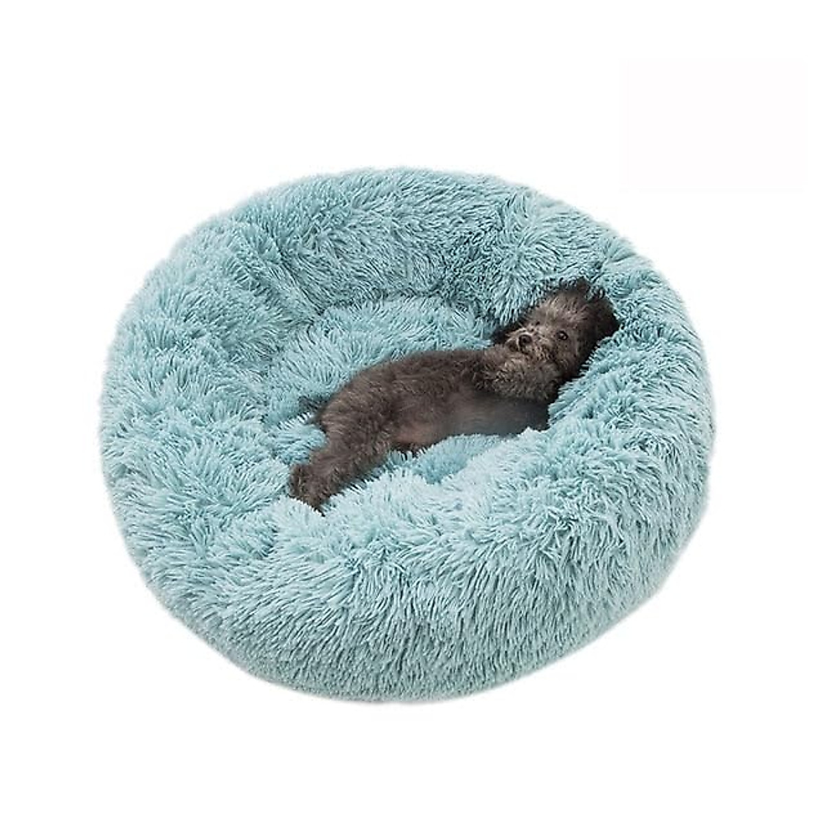 Dog Beds for Melium Dogs, XLarge Cat Beds for 4-5 Indoor Cats/Small Dogs, Anti Anxiety Round Fluffy Plush Faux Fur Cat Bed,Thick Bottom (Blue, 28”x 28”x 7.9”, Up to 55lbs)
