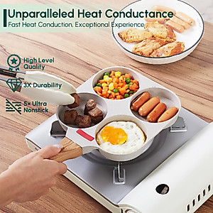 HorizonNest Egg Frying Pan Nonstick: 4 Cup Light Grey Skillet for frying Eggs, Pancake, Omelet, etc. Perfect for Breakfast. Suitable for Gas Stove & Induction Compatible