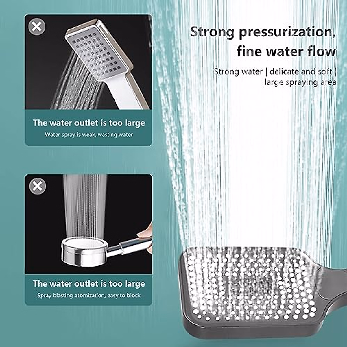 High Pressure Handheld Shower Head with 3 Spray Settings and On/Off Pause Detachable Shower, 300 Holes Water Saving Showerhead #X