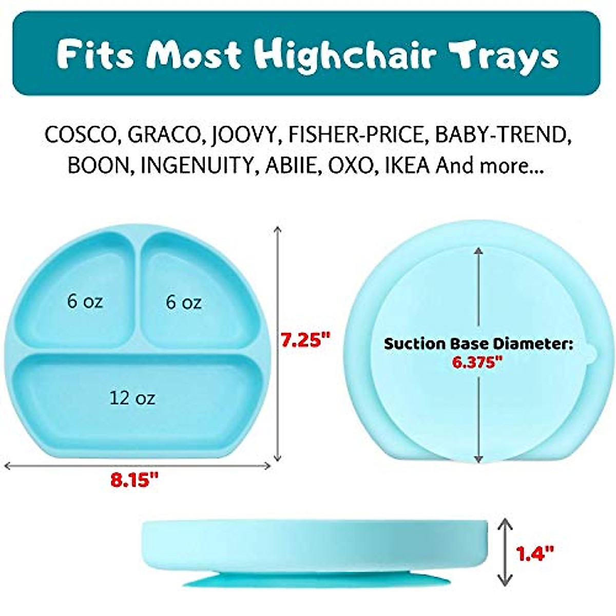 Silicone Baby Feeding Set | Suction Plate for Toddlers + Pocket Bib + Bendable Spoon | BPA Free | Dishwasher, Microwave and Oven Safe (Blue)