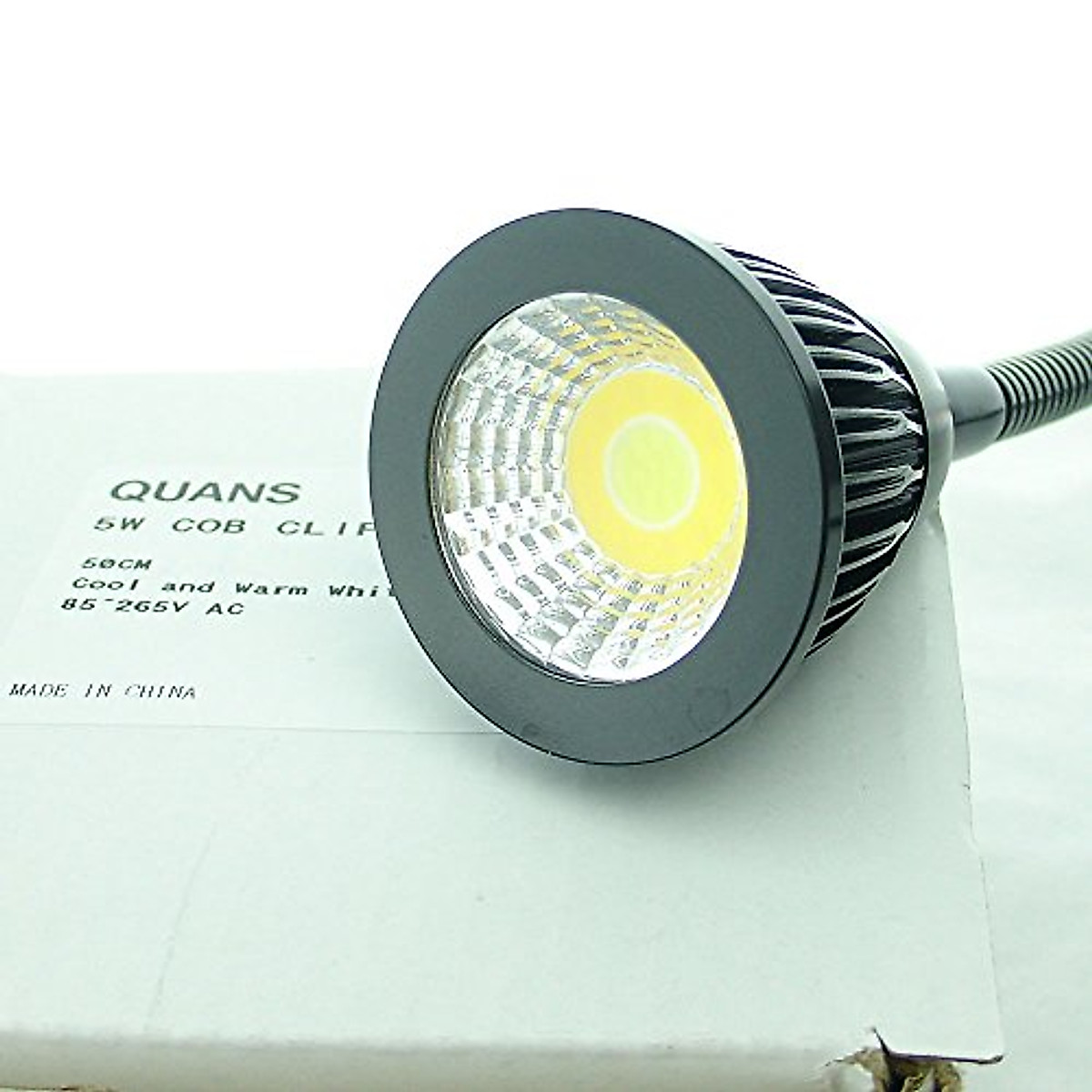QUANS 5W 3 Colors LED COB Clip on Light Black 19.68 INCH 50 CM Tube Desk Flexible Table Bed Lamp Work Home Design Lighting 110V 220V 85-265VAC with US Plug Switch on Off 500LM (Black)