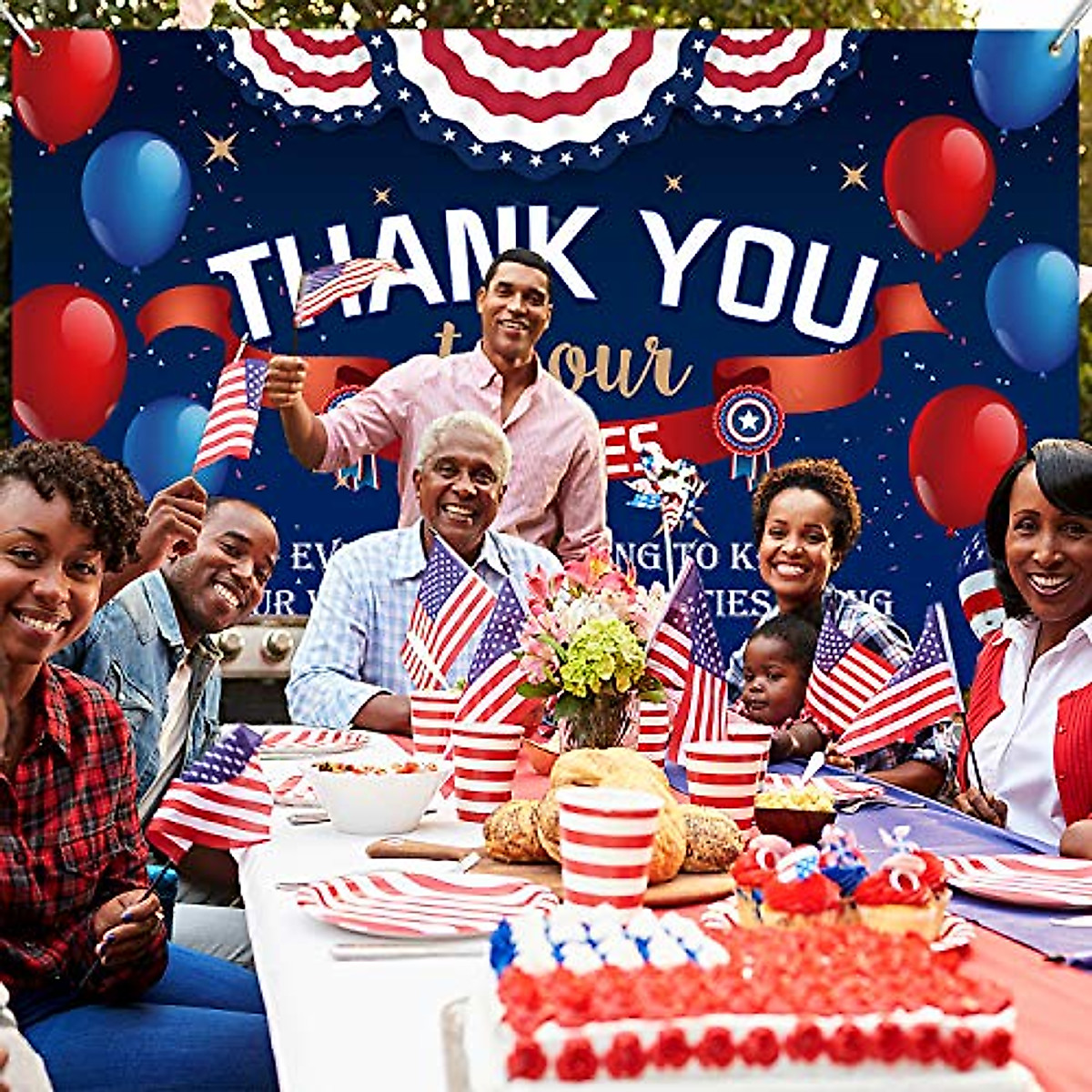 Thank You to Our Heroes Banner Decorations Patriotic Happy Veterans Day Backdrop Background for Greeting Police Military Army Employees Heroes Theme Party Supplies, 71 x 43 Inch