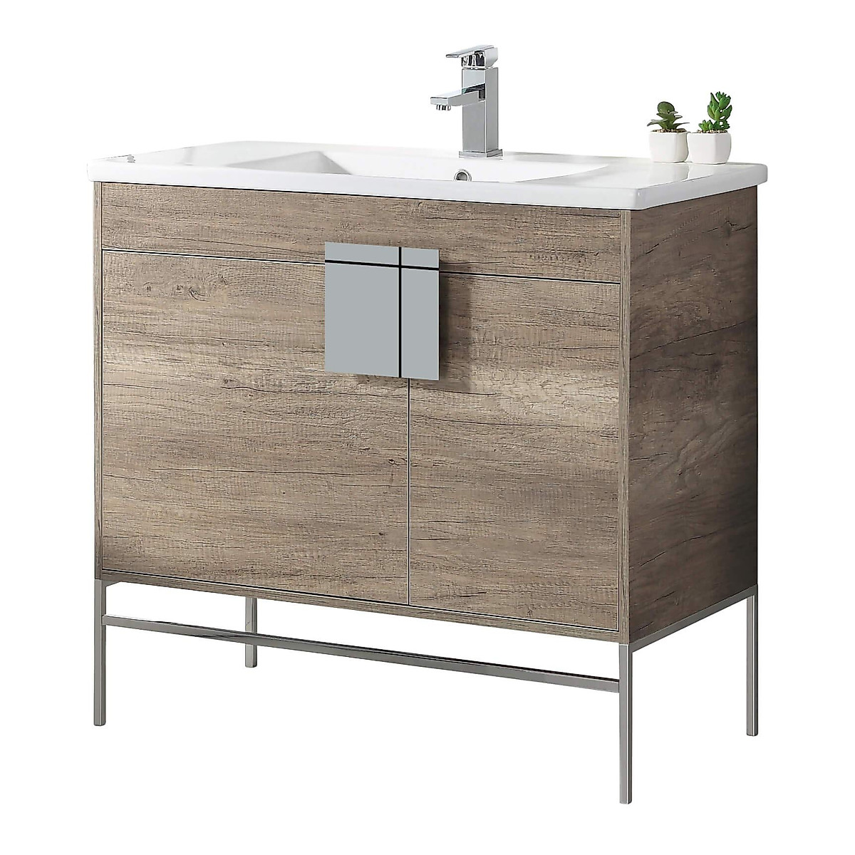 Fine Fixtures - Modern Gray 36" Bathroom Vanity Set, Chrome Hardware, Vireous China Sink Top