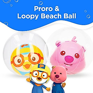 ARAKHAN Winnie Connie 16 Inch Clear Inflatable Beach Ball for Kids - Loopy Cartoon Character Pororo Style - Beachball for Swimming Pool Party Favors and Children Toy for Water Play
