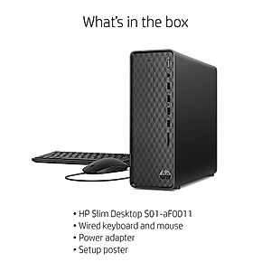 HP - S01-aF0011 Slim Desktop, AMD Athlon Silver 3050U, 4GB RAM, 256 GB SSD, Windows 10 Home (S01-aF0011, Black) Jet Black