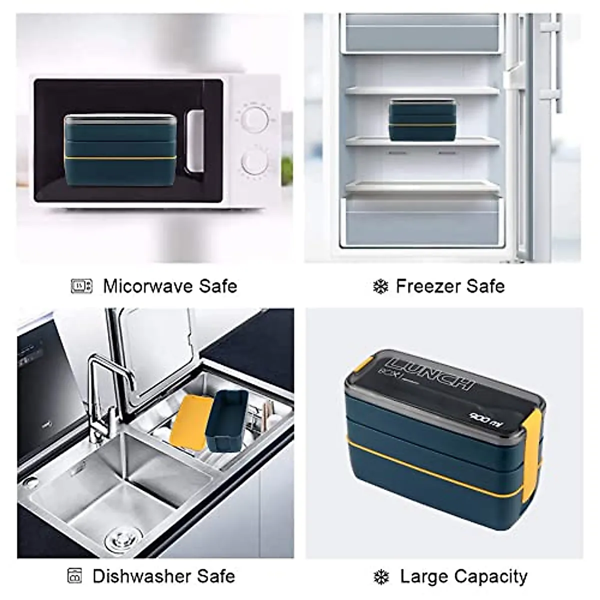 Iteryn Bento Box Lunch Box, 3-In-1 Compartment Lunch Containers - Wheat Straw, Leakproof Eco-Friendly Bento Lunch Box Meal Prep