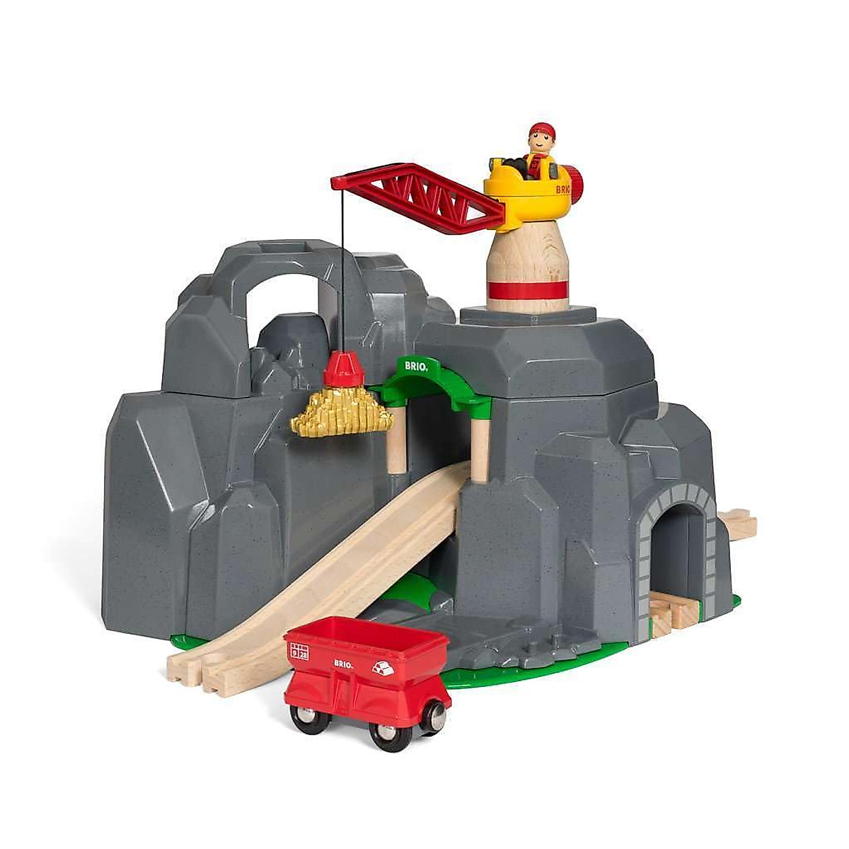 BRIO World - 33889 Crane & Mountain Tunnel | 7 Piece Toy Train Accessory for Kids | Interactive Play | FSC Certified Wood | Perfect for Ages 3 and Up