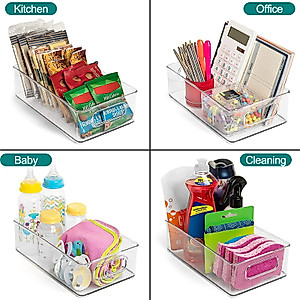 MASSUGAR Refrigerator Organizer Bins with Lid, 12 Pack Plastic Freezer Organizer Bins - Stackable Fridge Organizers and Storage for Freezer, Kitchen - Clear Pantry Organization and Storage Bins