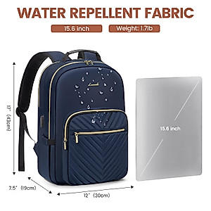 LOVEVOOK Laptop Backpack for Women 15.6 inch,Cute Womens Travel Backpack Purse,Professional Laptop Computer Bag,Waterproof Work Business College Teacher Bags Carry on Backpack with USB Port,Navy Blue