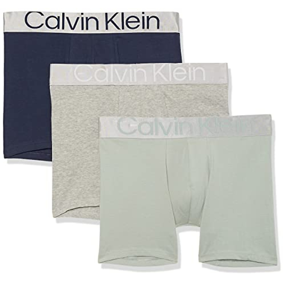 Calvin Klein Men's Reconsidered Steel Cotton 3-Pack Boxer Brief, Cobalt Sapphire, SAGE Meadow, Grey Heather, Medium