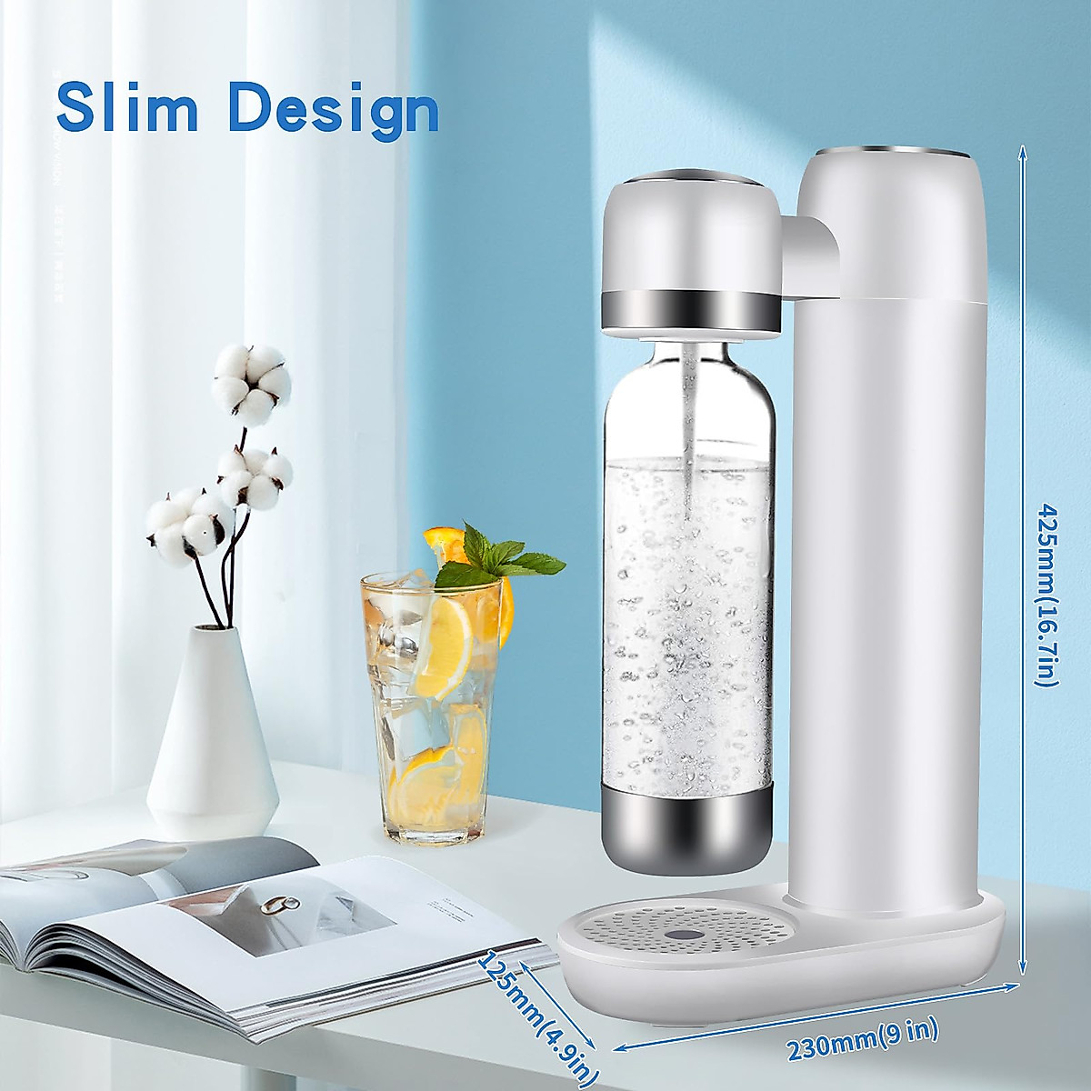 spoonlemon Soda Maker, Soda Streaming Machine for Home, Soda Machine with 1L BPA Free PET Bottle, Compatible with Any Screw-in 60L CO2 Exchange Carbonator (NOT Included), White