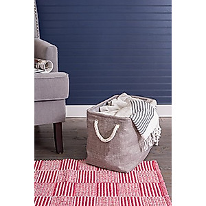 DII, Collapsible Variegated Polyester Storage Bin with Cotton Handles Medium Gray