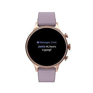 Fossil Unisex Gen 6 42mm Stainless Steel and Silicone Touchscreen Smart Watch,Fitness Tracker, Color: Rose Gold, Purple (Model: FTW6080V)