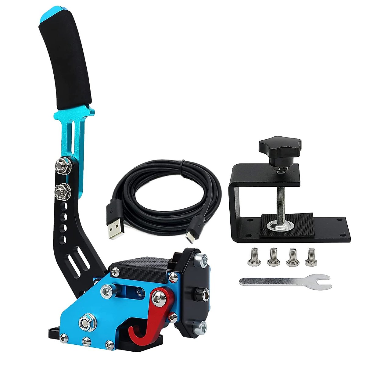 Obokidly Upgrade 2-IN-1 USB Handbrake Support G29 Compatible With PS4/PS5 + PC For Simracing Game Sim Rig With Clamp (Support G29 For PS5 With Clamp, Blue)