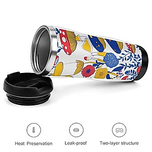 Mushrooms and Flowers Travel Coffee Mug Reusable Insulated Drinking Cup with Lid for Home Outdoor Works 13 Oz