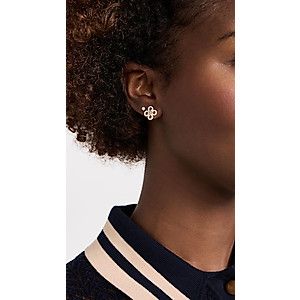 Tory Burch Women's Small Kira Clover Enamel Stud Earrings, Tory Gold/New Ivory, One Size