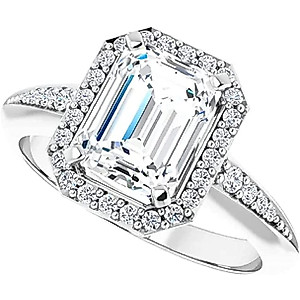 Moissanite World 3.0 Carat Emerald Colorless Moissanite Engagement Ring Wedding/Bridal Ring Set Solitaire Halo Style, Solid Gold Silver Vintage Antique Anniversary Promise Ring (8.5)