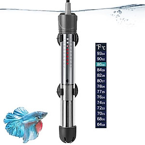 HITOP 25W 50W 100W 200W 300W Adjustable Aquarium Heater, Submersible Fish Tank Heater Thermostat with Suction Cup (50W)