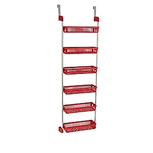 Household Essentials 6-Tier Basket Over-The-Door Organizer, Red