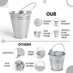 Colorlaza Galvanized Metal Bucket with Handle 12 Pcs- Metal Buckets for Party, Tin Buckets with erasable Stickers and Chalk Marker Silver Bucket 4.7" W x 5" H x 2.7" L