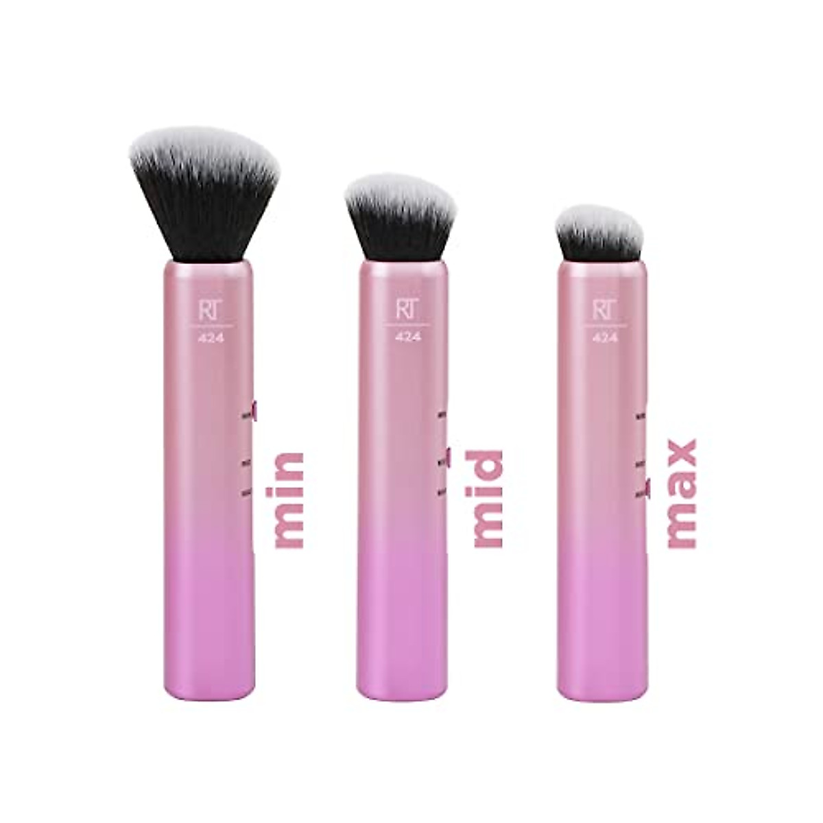Real Techniques Custom Contour 3-in-1 Brush, Custom Slide For Bronzer & Contour Makeup, 3 Settings For Sheer, Medium, or Focused Application, Travel-Sized Kabuki, Cruelty-Free, 1 Count