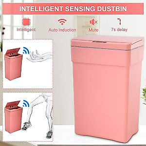 NiamVelo 50 Liter/13.2 Gallon Trash Can for Kitchen, Automatic Garbage Can Touch Free High-Capacity,Plastic Smudge Resistant, with Lid (1, Pink)