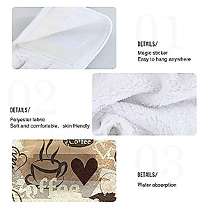 Coffee Bean Cups Kitchen Hanging Towel 12 x 17 Inch Cafe Theme Hearts Plaid Hand Tie Towels Set 2 Pcs Tea Bar Dish Cloths Dry Towel Soft Absorbent Durable for Bathroom Laundry Room Decor