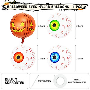 Mesen Halloween Eyeball Balloons - Pack of 4, Scary Plastic Balloon Props Bloodshot Eyeballs Indoor Outdoor Garden Halloween Decors for Lawn Party, Haunted House Decorations