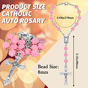 Konohan 2 Pieces Car Rosary Rearview Mirror Auto Rosary Religious Car Mirror Hanging Accessories for Automotive Personalized Protection Charm for Auto Decors(Rose,Pink)