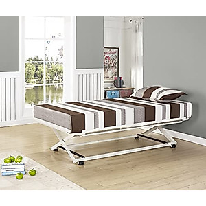 KB Designs - Twin Size Metal Platform Daybed Frame with Pop Up Trundle, White